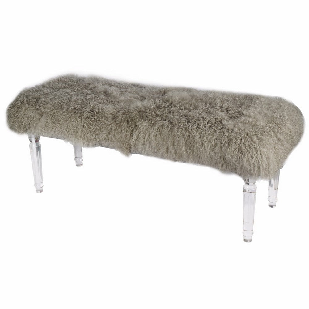 Buy Soft to Touch Gray Mongolian Fur Bench | Free Shipping