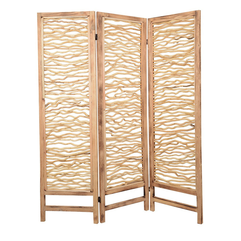 Buy 3 Panel Wood Screen Horizontal Branch Design | Fast Shipping – Casagear