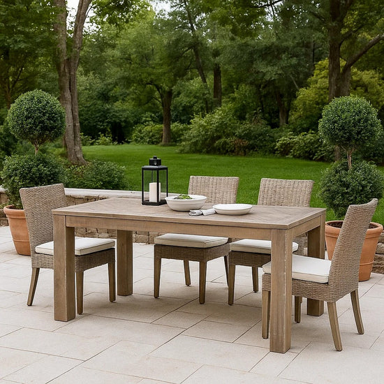 Rectangular Wood Dining Table | Block Legs | Weathered Brown – Casagear