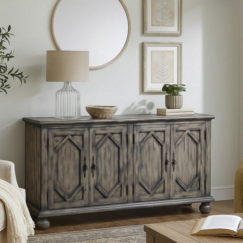 Buy Rustic Gray Console Table with 4 Doors & Bun Feet | 30 Day Return ...