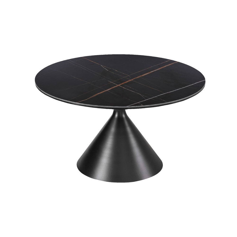 Buy Lam 47 Inch Round Dining Table, Ceramic Top, Hourglass Pedestal Base, Black – Casagear