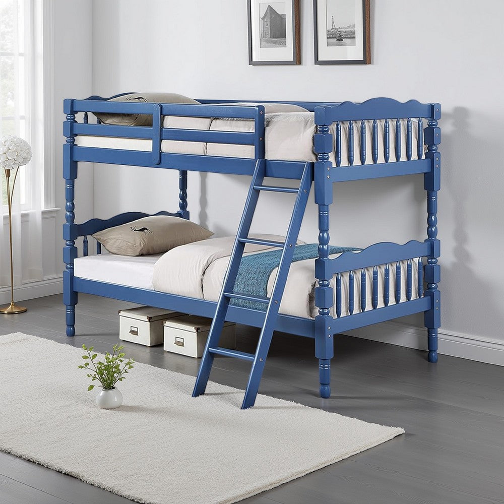 Buy Twin Bunk Bed Ladder Guard Rail Carved Legs Blue | Free Shipping ...