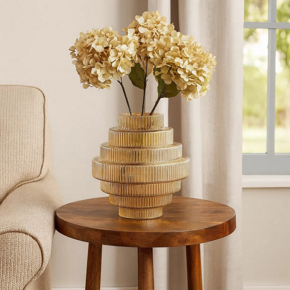 Buy 10" Vase Glass Geometric Round Amber Yellow Clear | Free Shipping ...