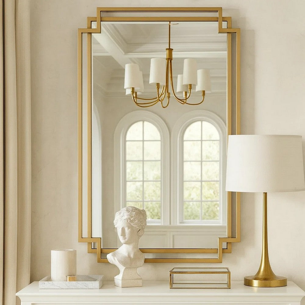Buy 22x34 Wall Mirror Rectangular Overlapping Frames Brushed Gold | BBB ...
