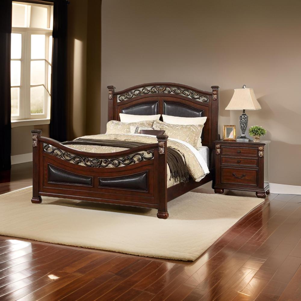Buy Miri Arched King Bed, Carved Leaf, Reeded Pilasters, Oak Brown