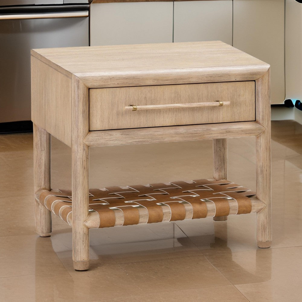 Buy Dory 26" Nightstand Drawer Shelf USB Brown Wood | Free Shipping ...