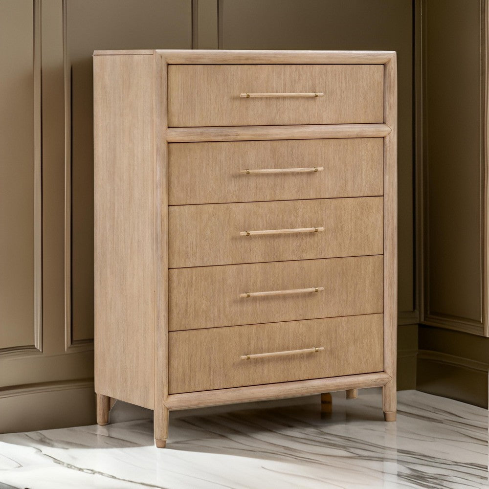 Buy Dory 54" Dresser Chest 5 Drawers Natural Brown Wood | Free Shipping ...