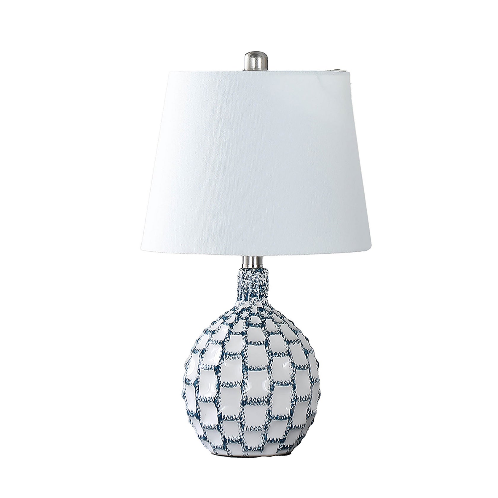 Buy 20" Table Lamp, Lattice Ceramic Body, Drum Shade, Blue Silver ...