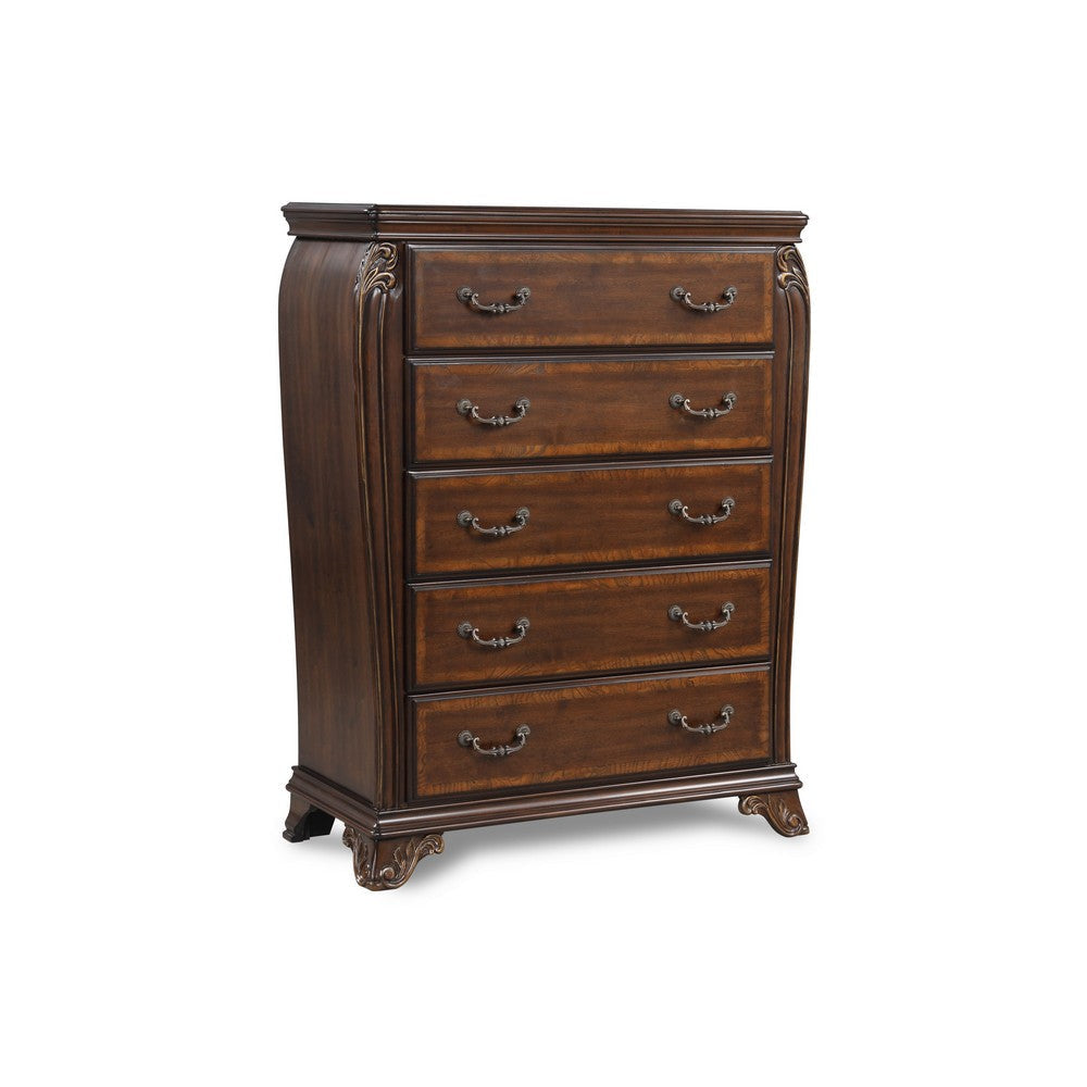 Buy Cali 50 Inch Chest, 5 Drawers, 10 Drop Handles, Carved, Gold ...