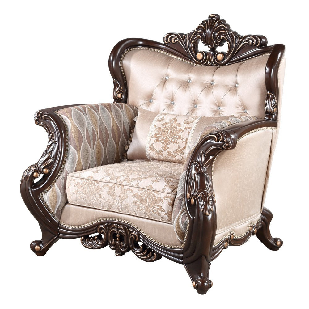 Buy Cona 39 Inch Accent Chair, Gold Carved Details, Brown, Button ...