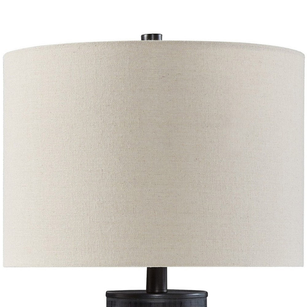 Ashley 28 Inch Table Lamp Brown Carved Frosted Glass White Shade
