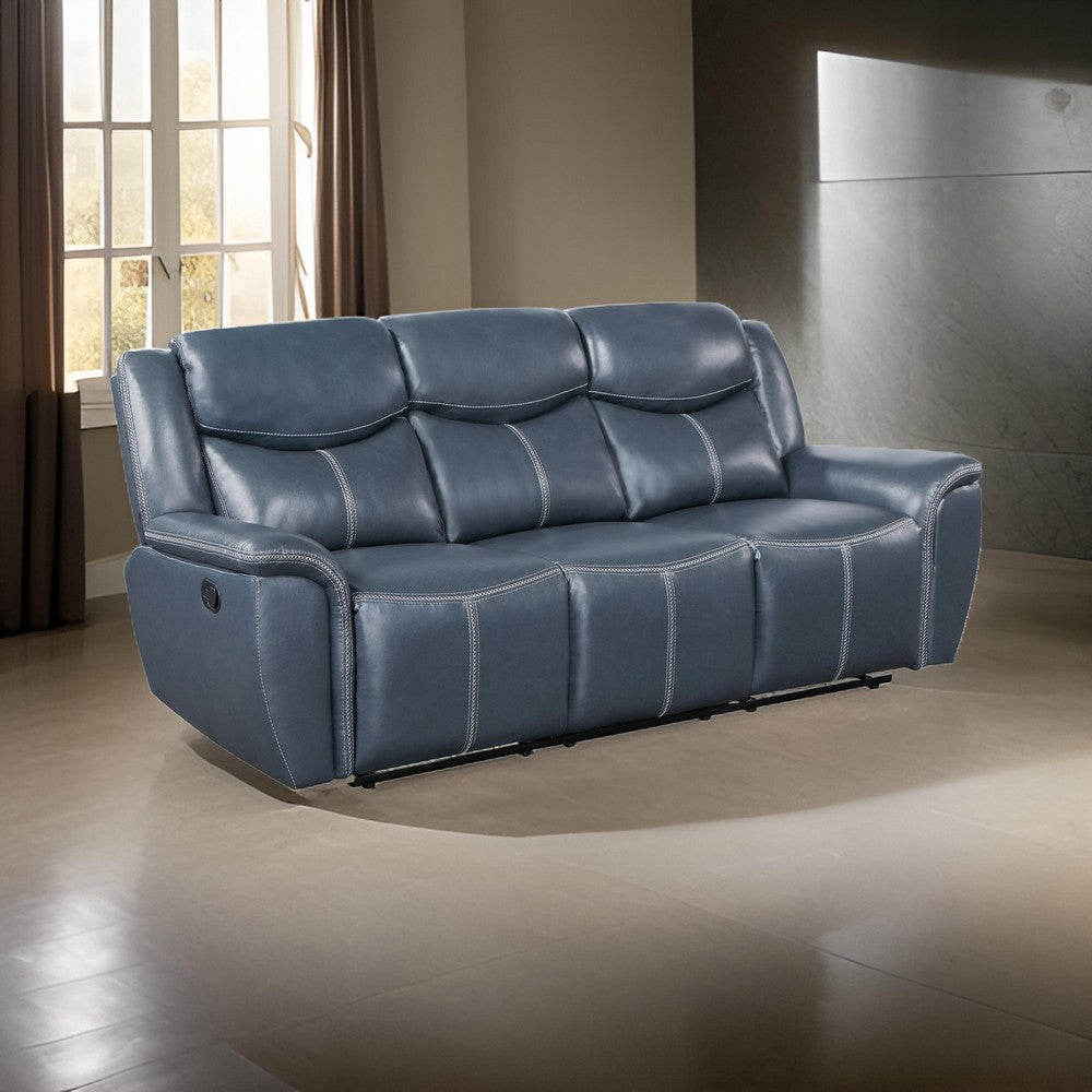Buy Recliner Sofa, Drop Down Table, Blue Faux Leather, 88" By Casagear