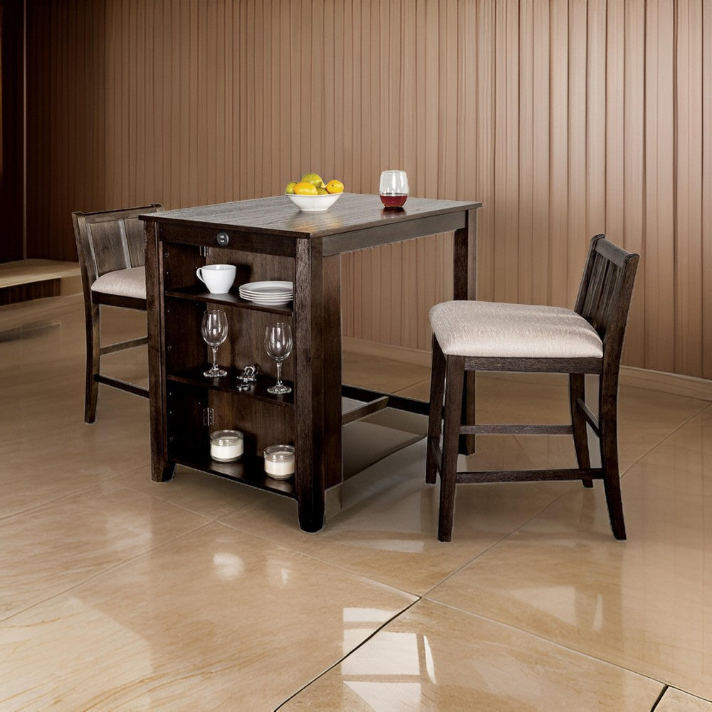 Buy Lessi 3pc Counter Height Table Set with Side Shelf, USB , Cherry ...