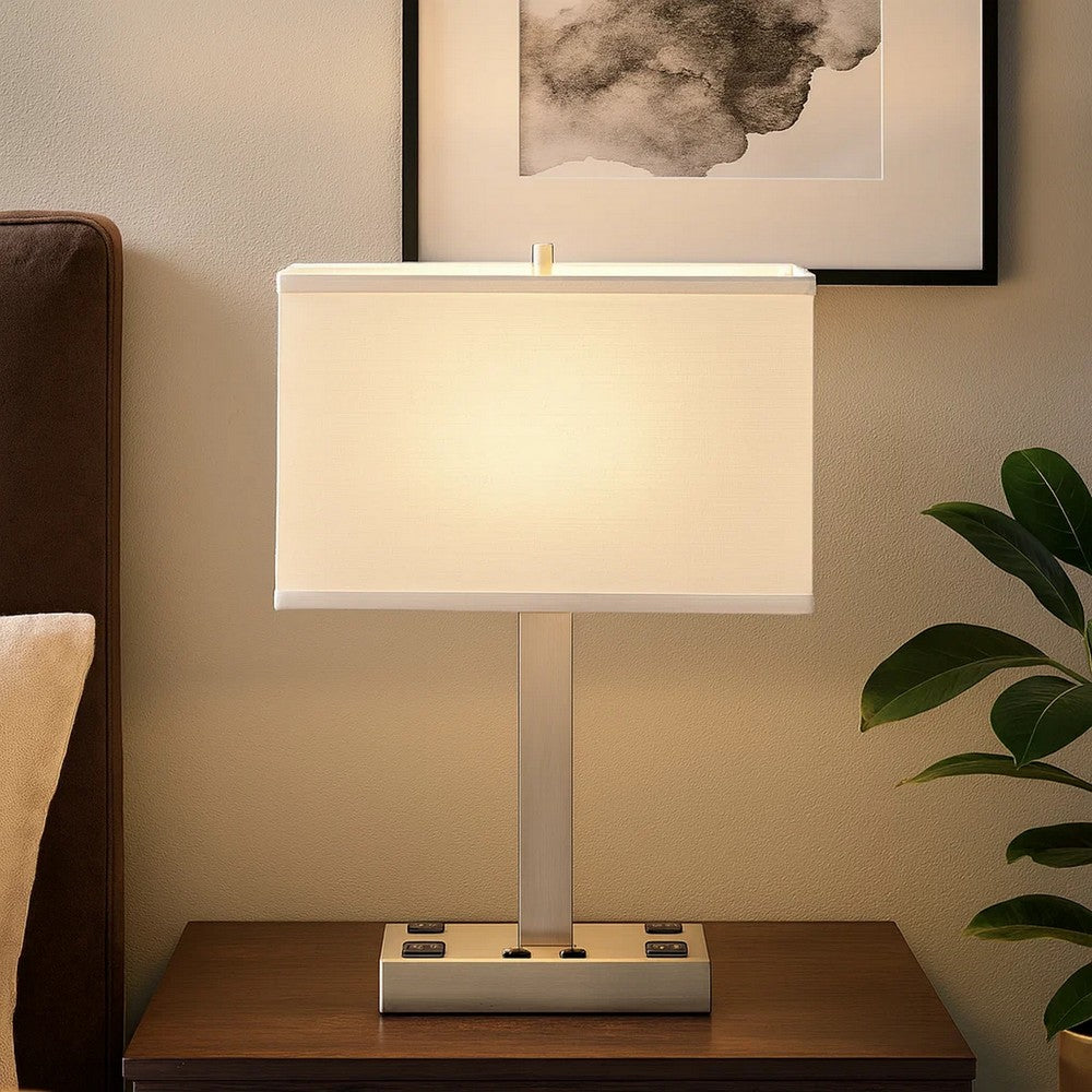 Buy Colm Table Lamp, 2 Ports and 2 Power Outlets, Brushed Steel 21 Inch ...