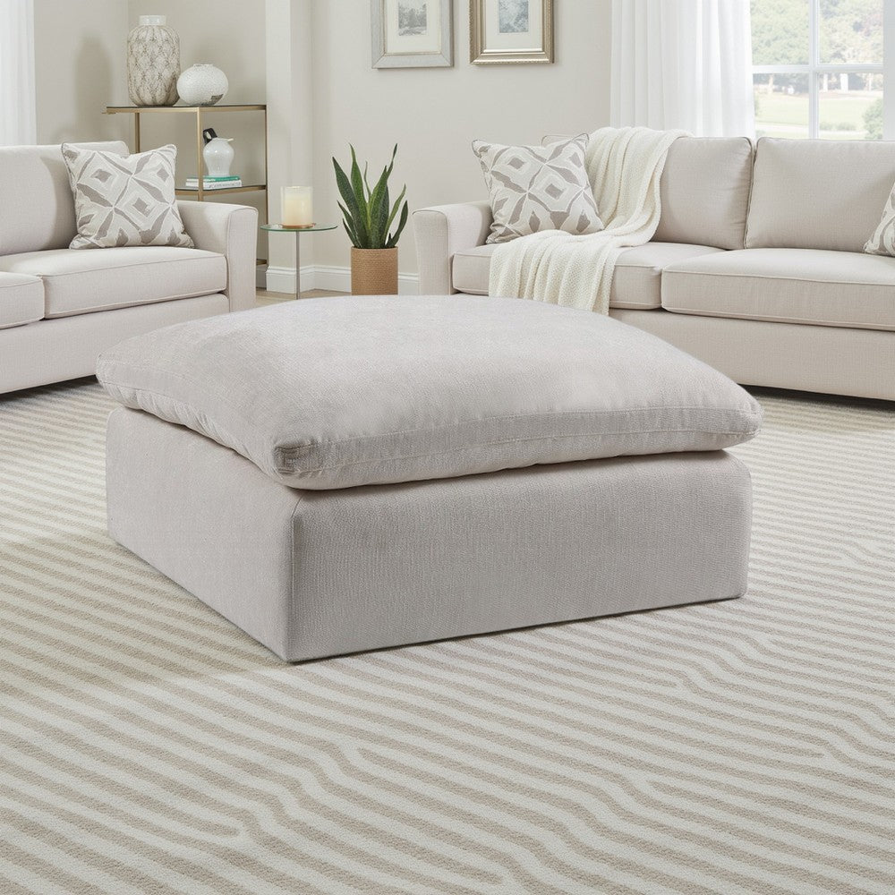 Buy Shar Modular Ottoman, Pillow Top Cushion, Plush Ivory Linen Fabric ...