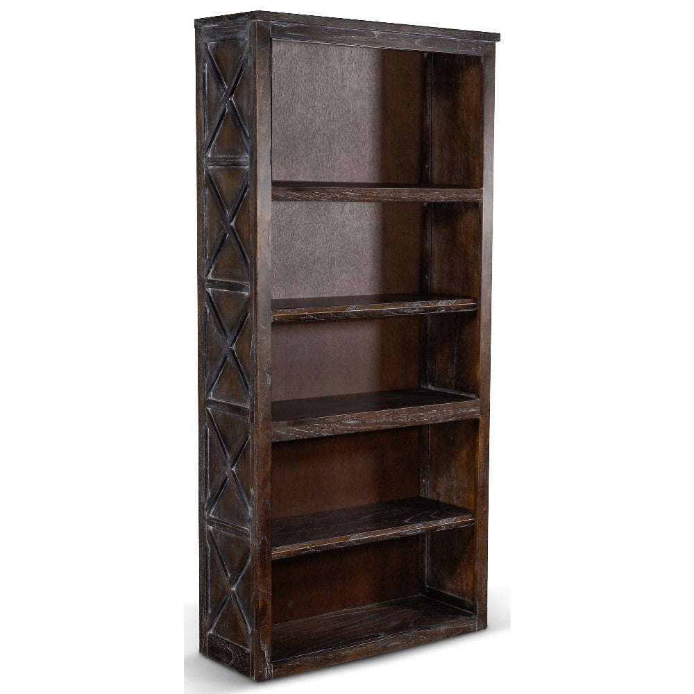 Buy Sofi Bookcase, X Cross Panels and 5 Open Shelves, Dark Brown Veneer ...