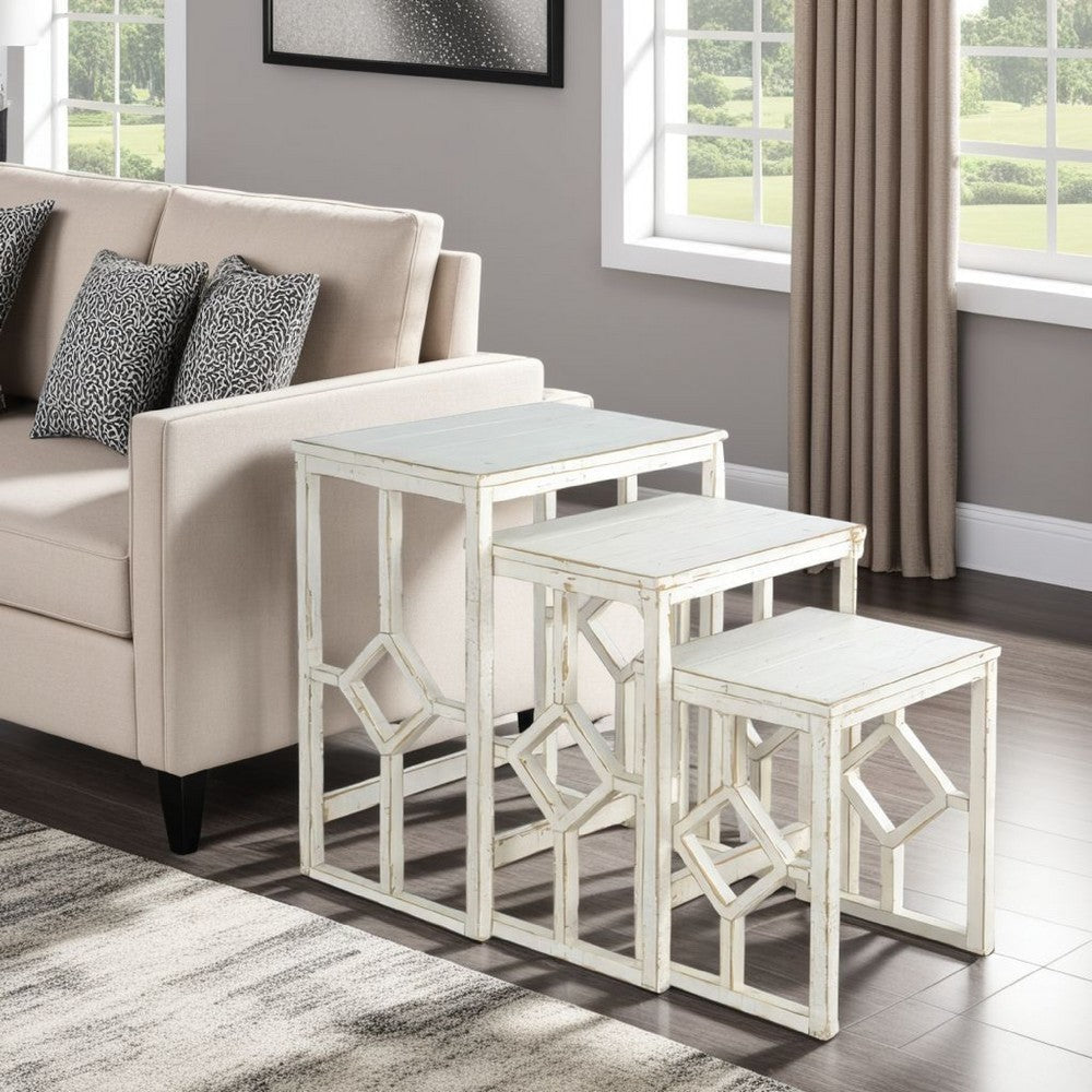 Buy Rena 3 Piece Nesting Accent Table Set, Slatted, Rustic White ...
