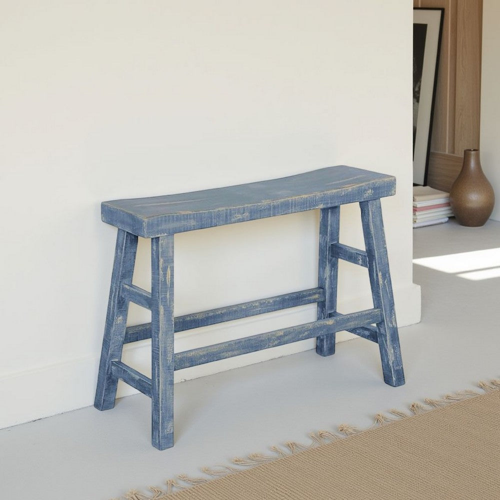 Buy Bar Height Bench, 33 Inch Rustic Ocean Blue | 30 Day Return