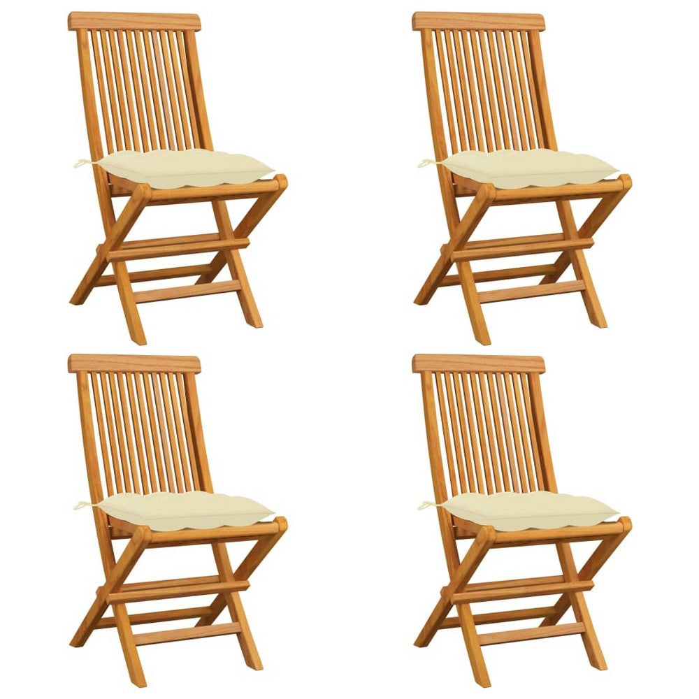 Buy Zia Outdoor Foldable Dining Set of 4, Cushions, Brown Teak Wood ...