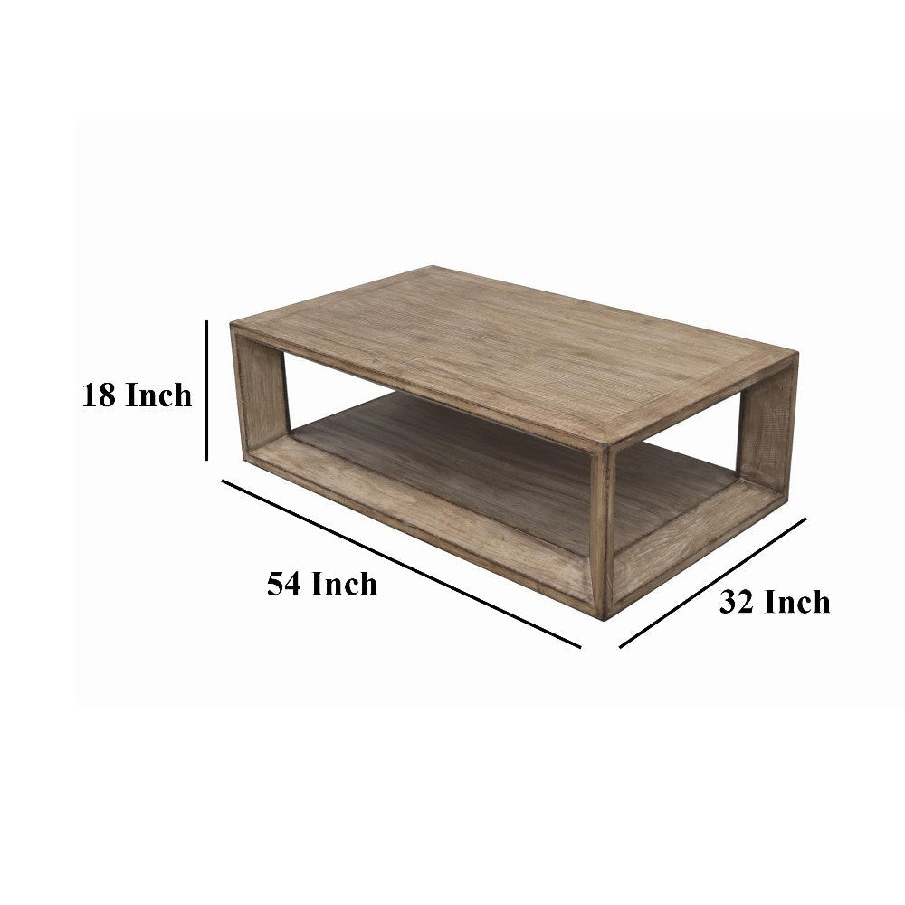 Buy Limy Coffee Table, 54 Inch Rectangular Top, Shelf, Antique Brown ...