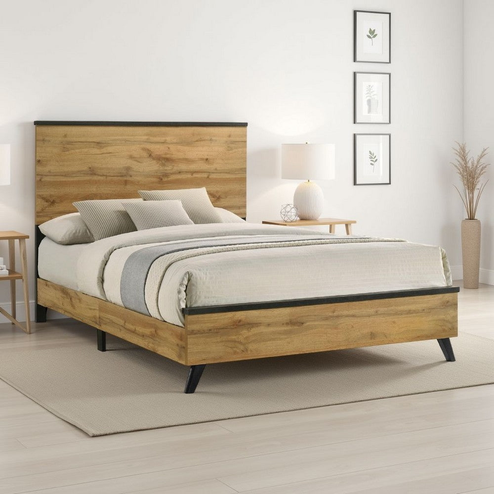 Buy Wemy Full Size Bed, Tall Panel Headboard, Natural Brown Pine Finish ...