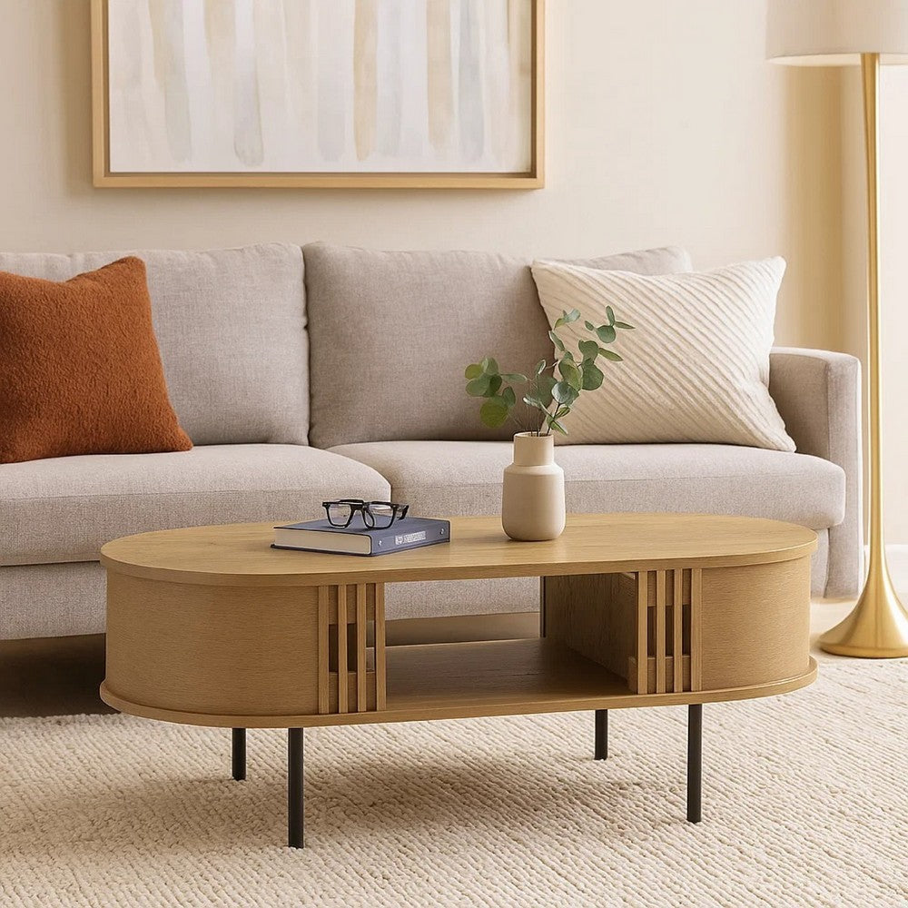 Buy Brandon Cocktail Coffee Table with Inner Shelf, Oval Light Beige ...