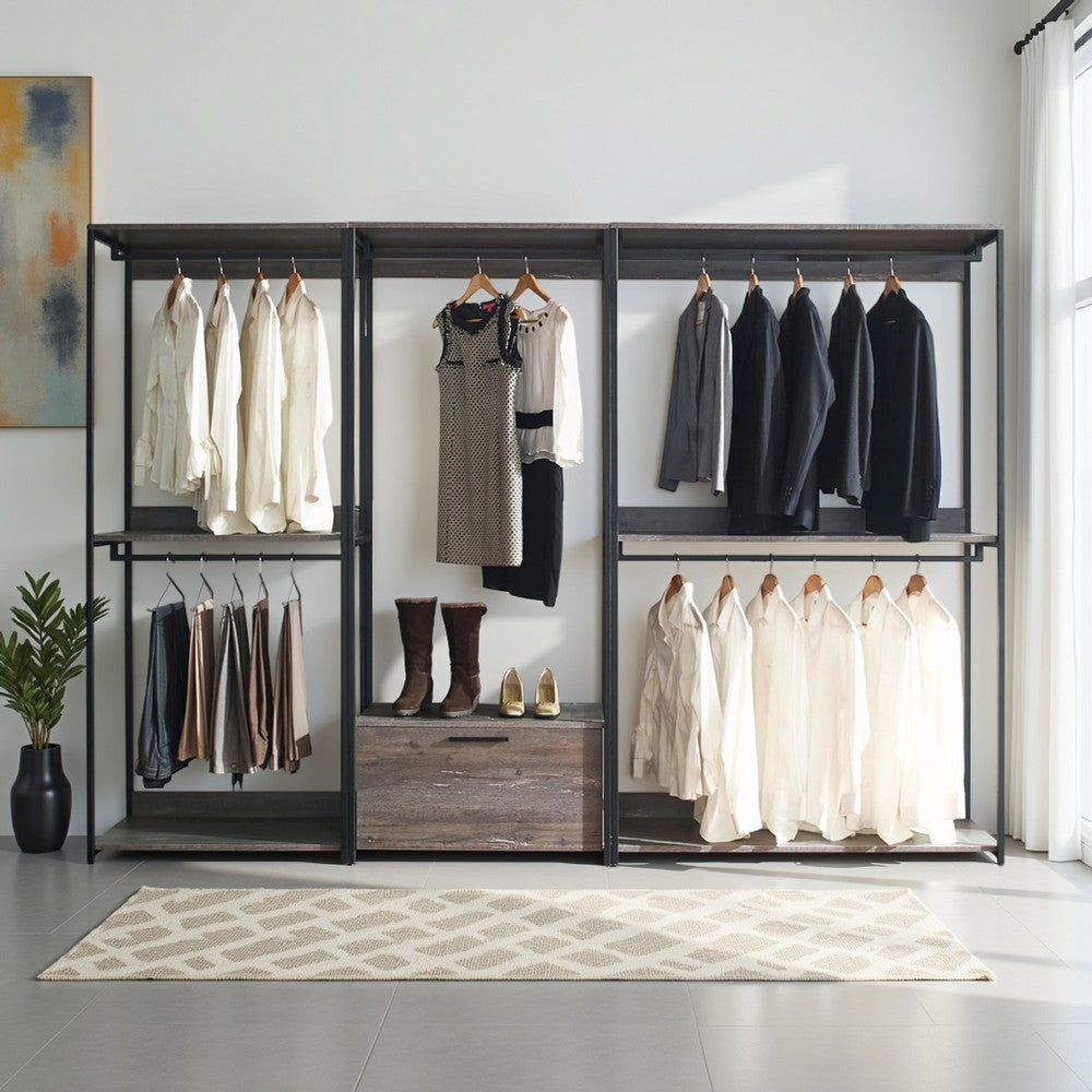 Buy Gin Modular Closet System, 5 Hanging Rods, 5 Shelves, Black Metal ...