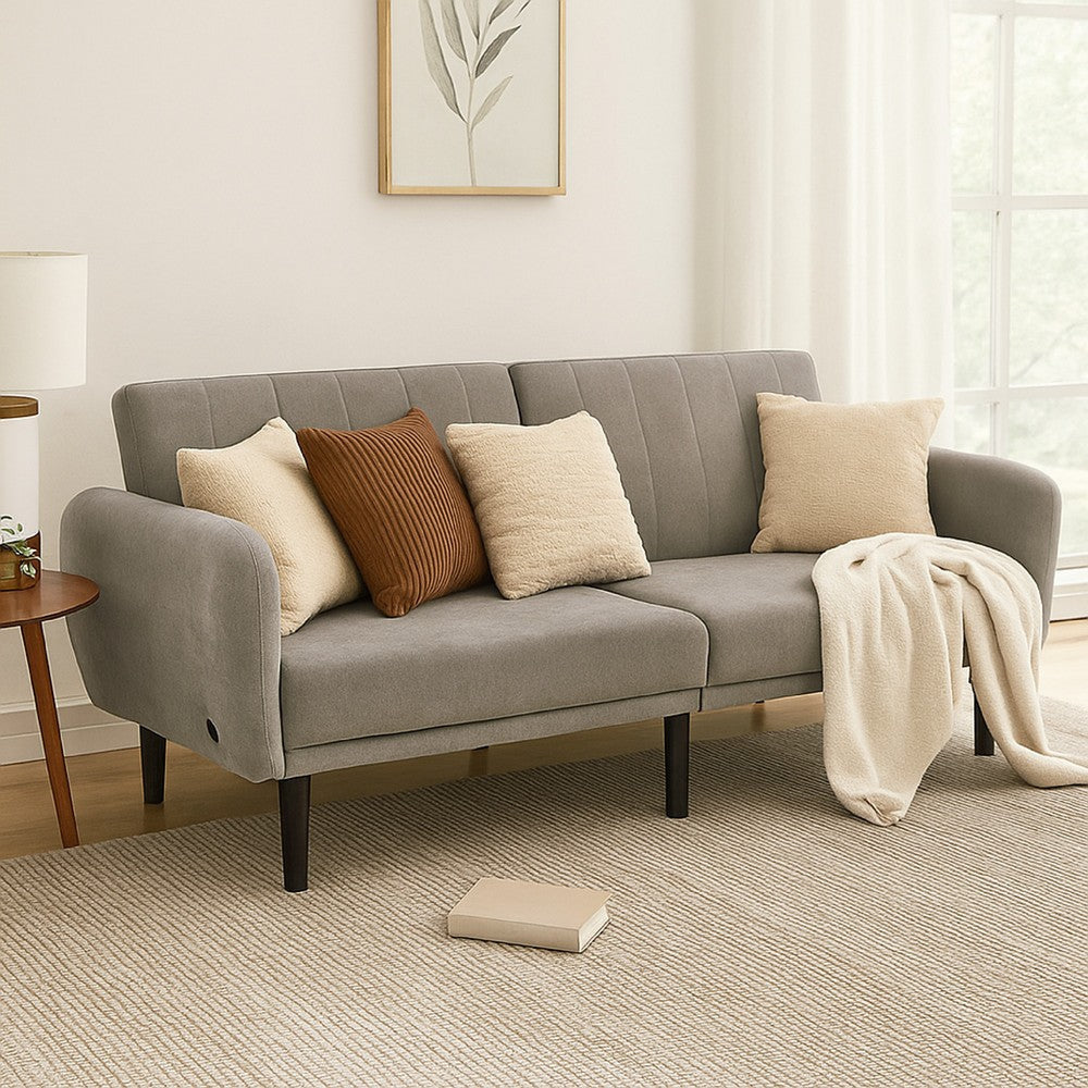 Buy Fold Out Futon Sofa Bed Light Gray Retro Tufted | BBB Accredited ...