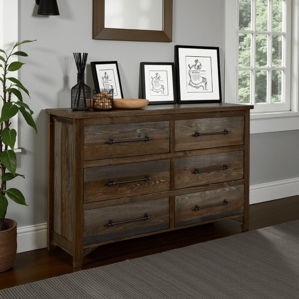 Buy 6 Drawer Wide Dresser Gray Brown Pine Wood | Fast Shipping – Casagear
