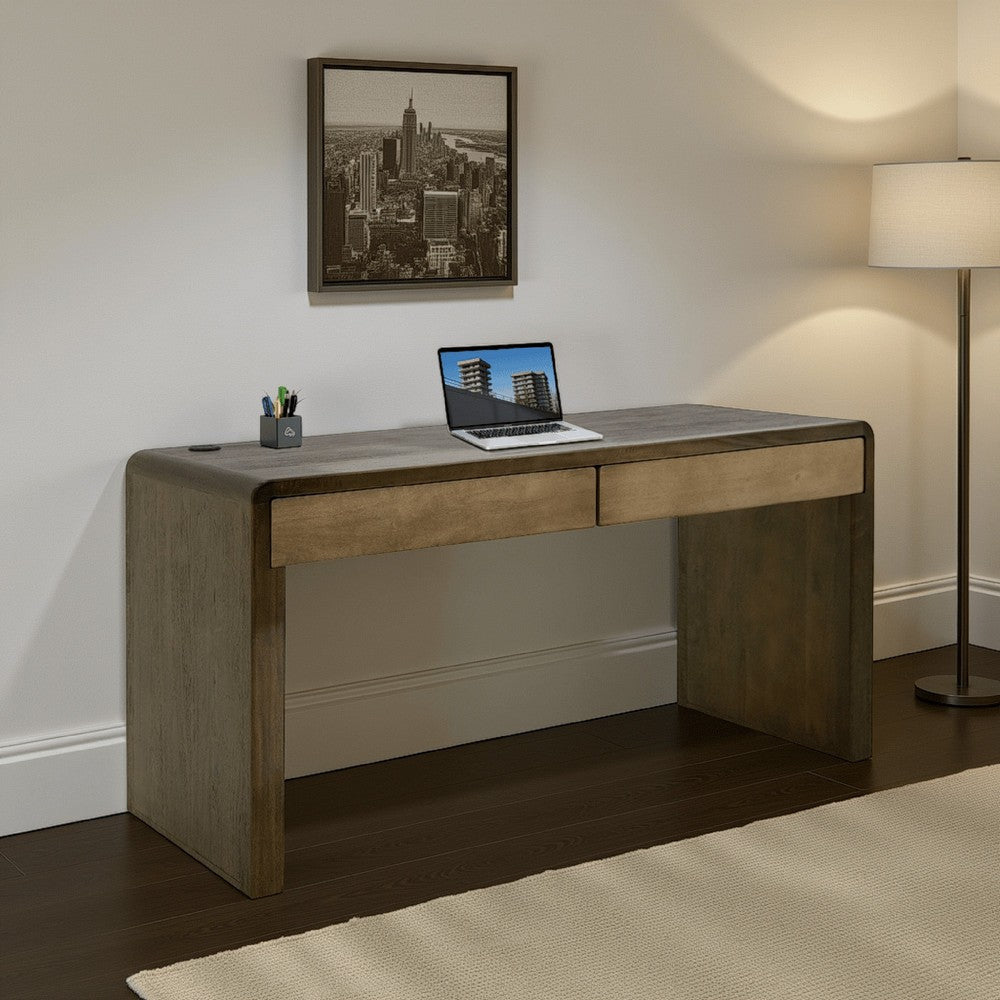 Buy 60 Inch Writing Desk 2 Drawers Dark Brown Wood | BBB Accredited ...