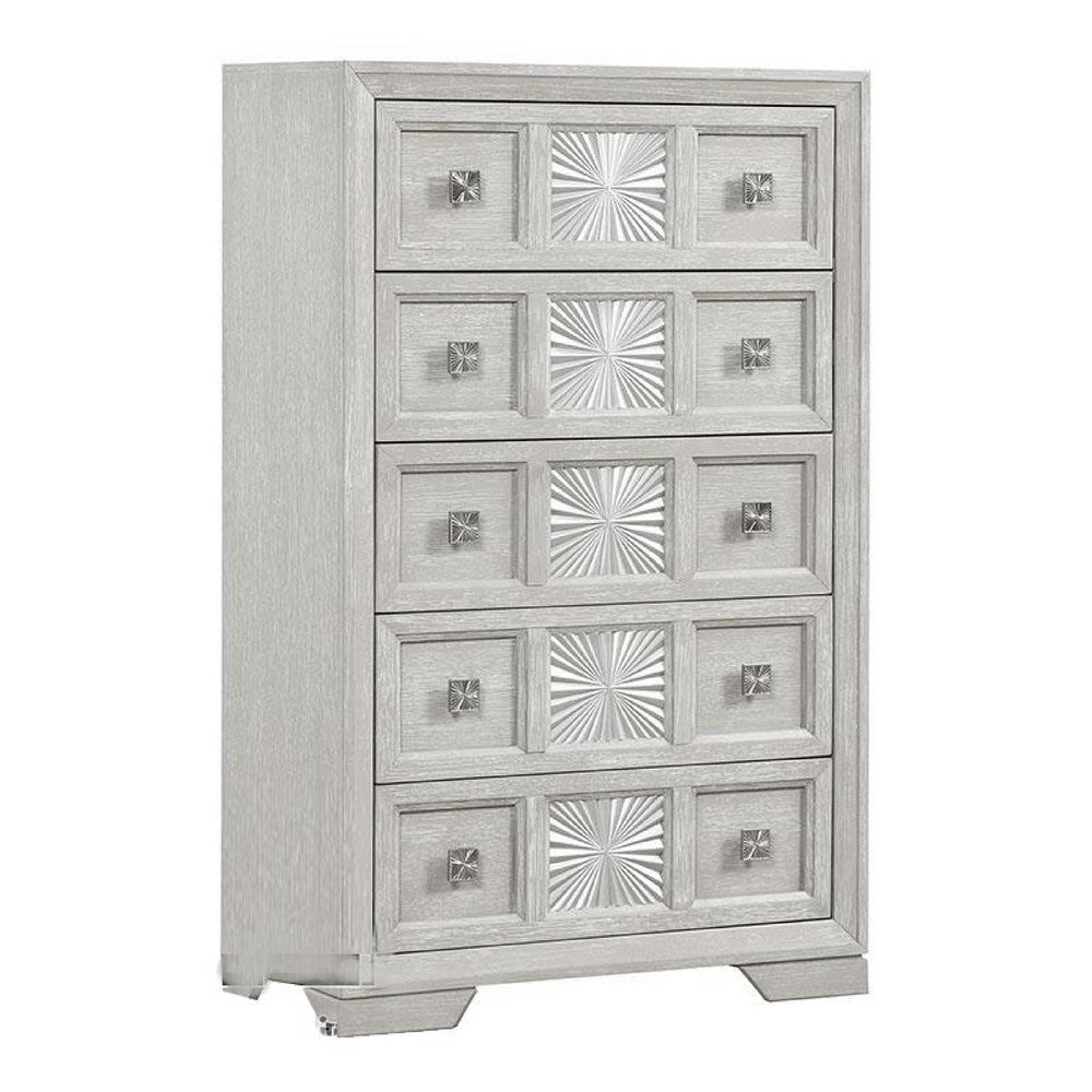 Buy Tall Wood Dresser Chest 5 Drawers Sunburst Metal | Free Shipping ...