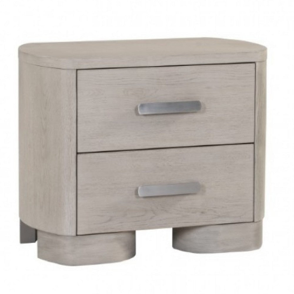 Buy Nightstand USB Ports 2 Drawers White Oak Wood | 30 Days Return ...
