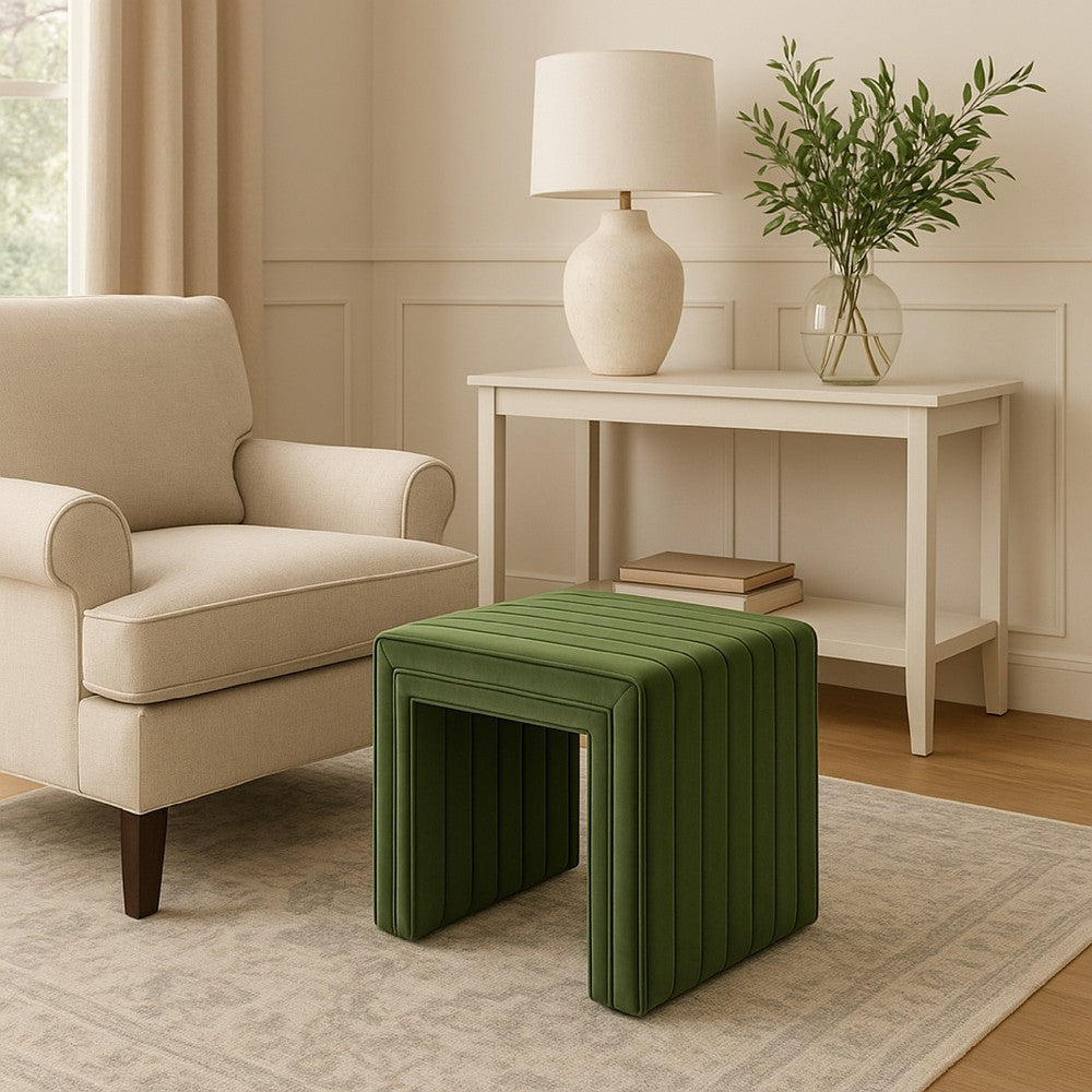 Buy 19 Inch Footstool Green Velvet Tufted | Fast Shipping | Casagear