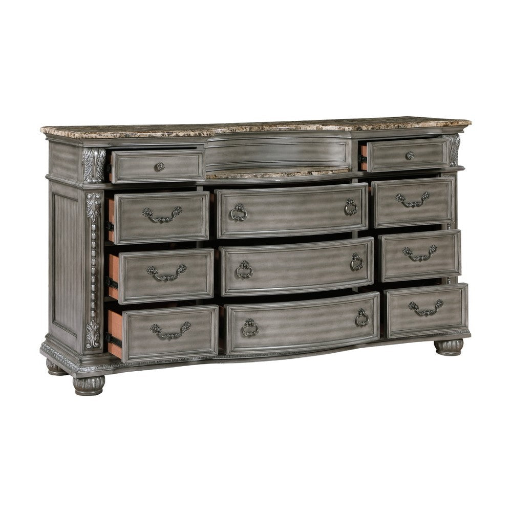 Buy 69 Inch Dresser 11 Drawers Gray Acacia Carved Wood | BBB Accredited ...
