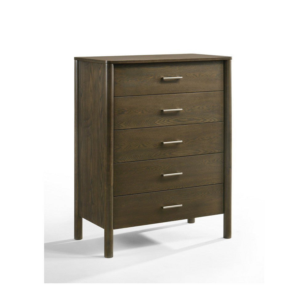 Cid Caro Tall Dresser Chest | 5 Drawers | Wenge Brown Rubberwood – Casagear