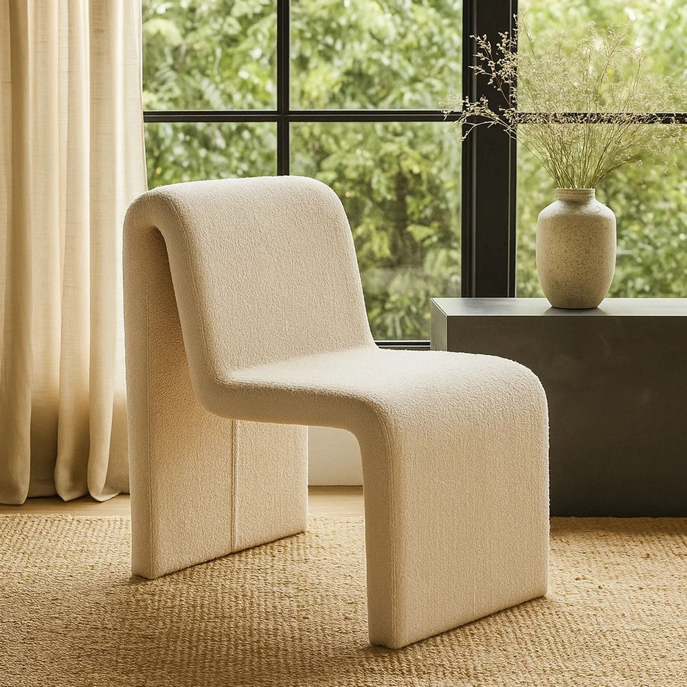 Nena Armless Dining Chair, Curved Light Camel Brown Shearling Fabric ...