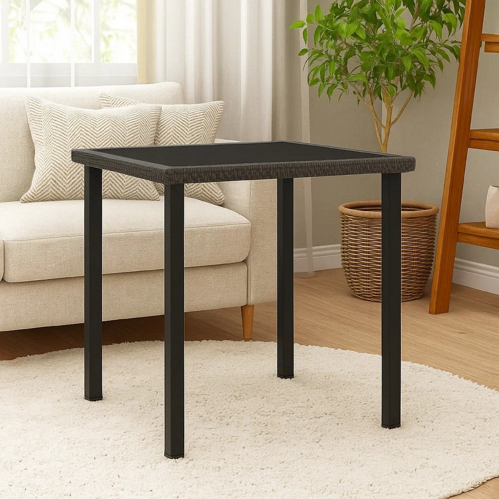 Buy 28'' Gary Garden Dining Table Black Rattan Glass Top | Best Price ...