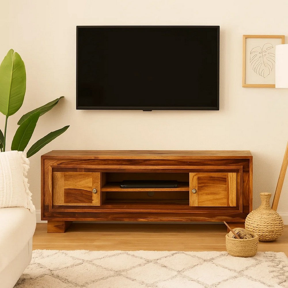 Buy Fenny TV Stand Media Cabinet Brown Solid Wood | Free Shipping ...