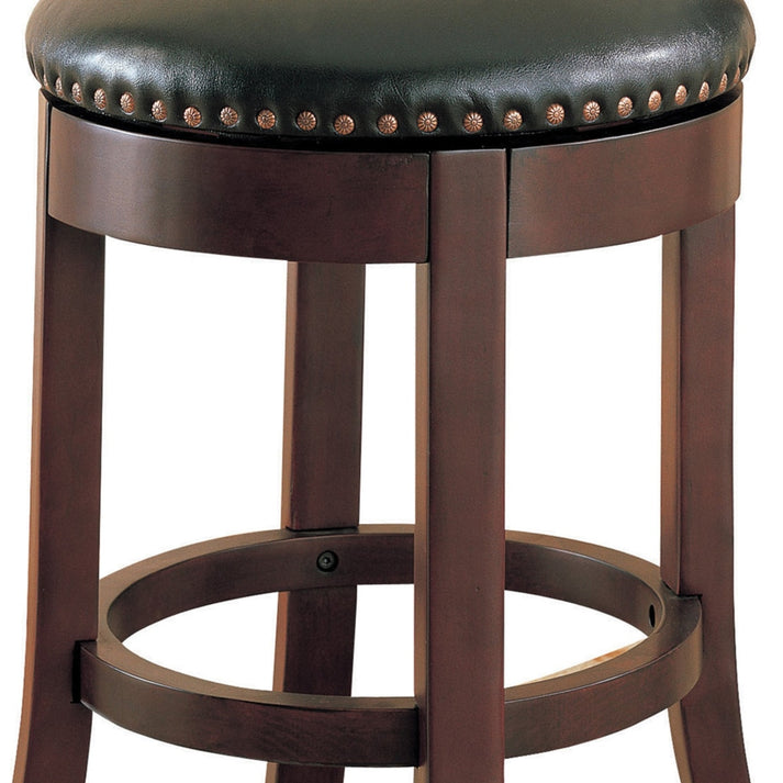 Buy Online Round Wooden Counter Height Stool with Upholstered Seat ...