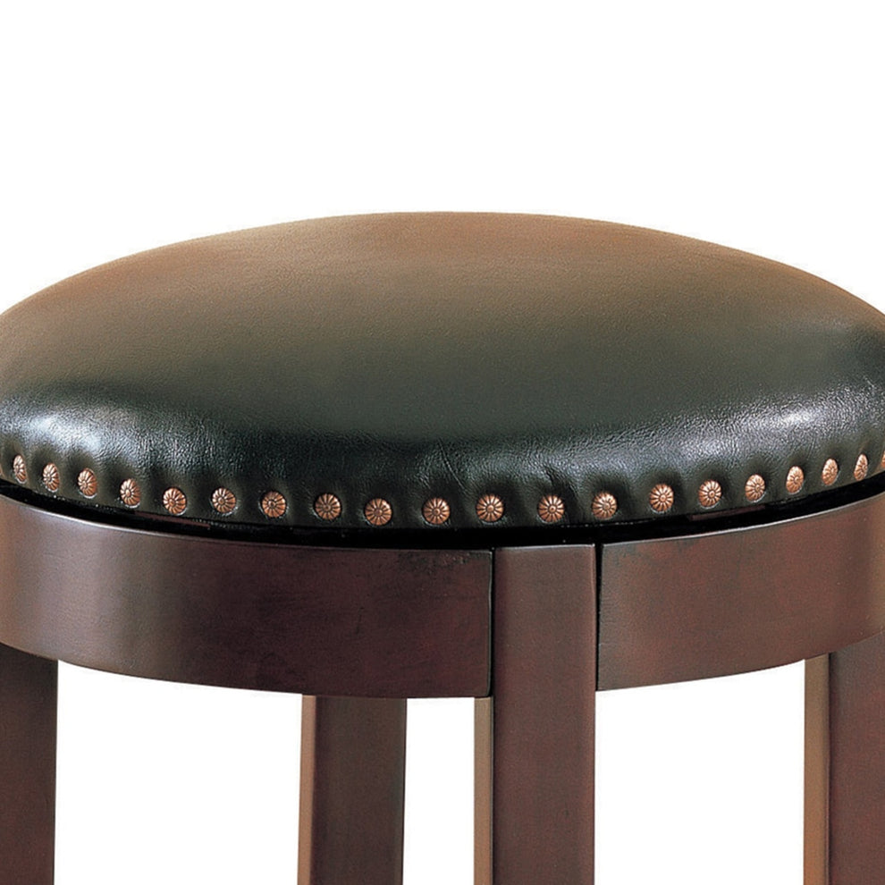 Buy Online Round Wooden Counter Height Stool with Upholstered Seat ...