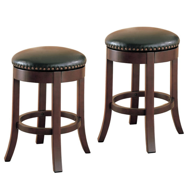 Buy Online Round Wooden Counter Height Stool with Upholstered Seat ...