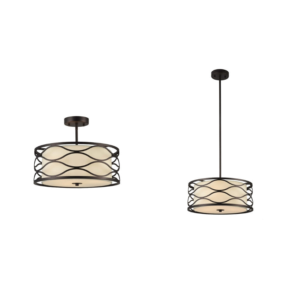 Buy Transitional 3 Light Semi Flush Ceiling Fixture Bronze Cream | 30 ...