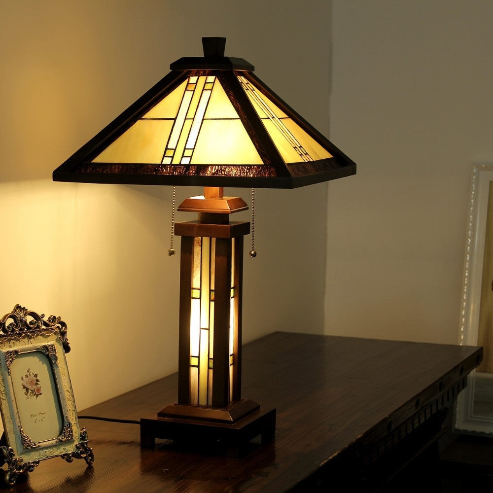 Buy Tiffany Double Lit Table Lamp Glass Panels Brown | 30 Day Return ...