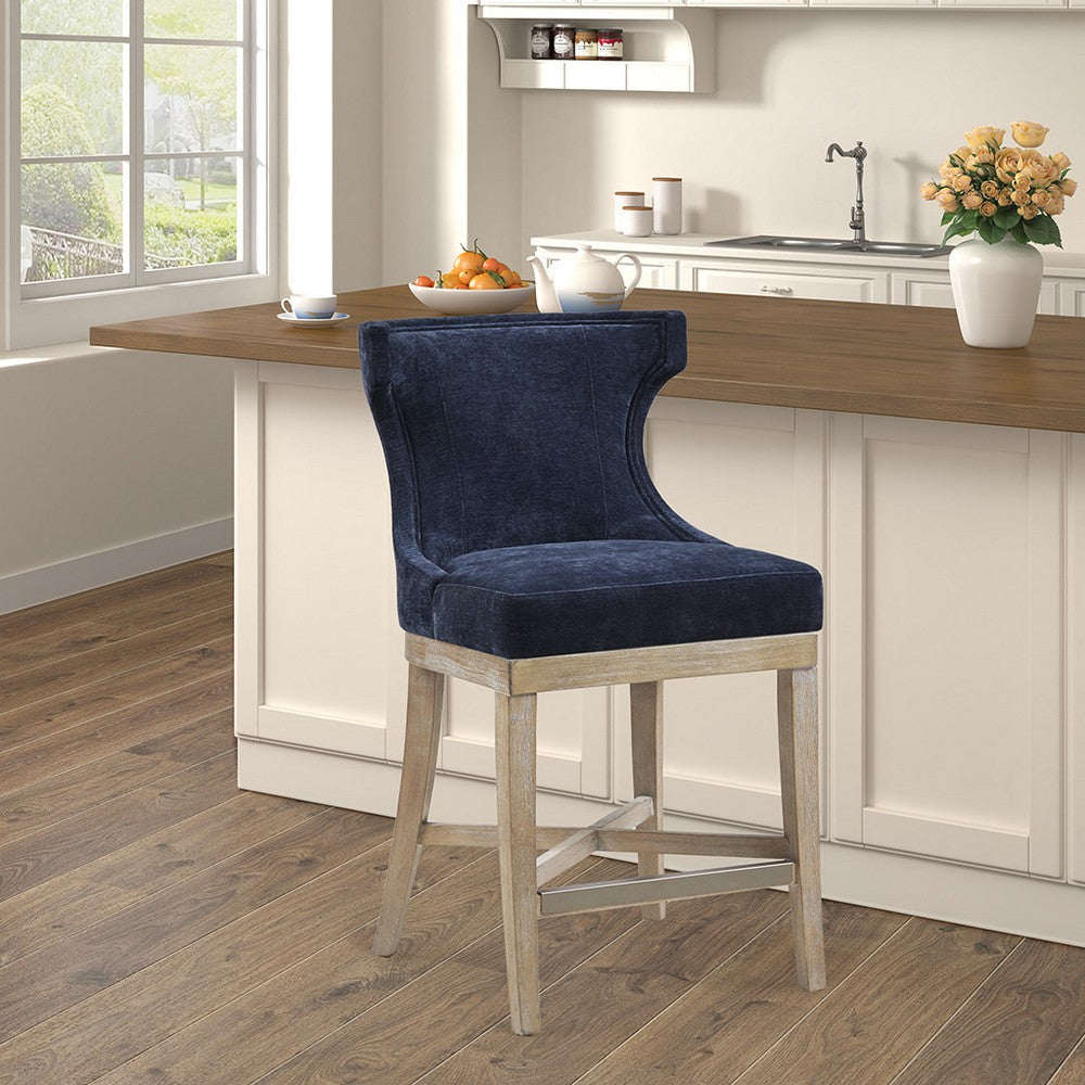 Buy 26" Swivel Counter Chair Blue Fabric Wood Legs | BBB Accredited ...