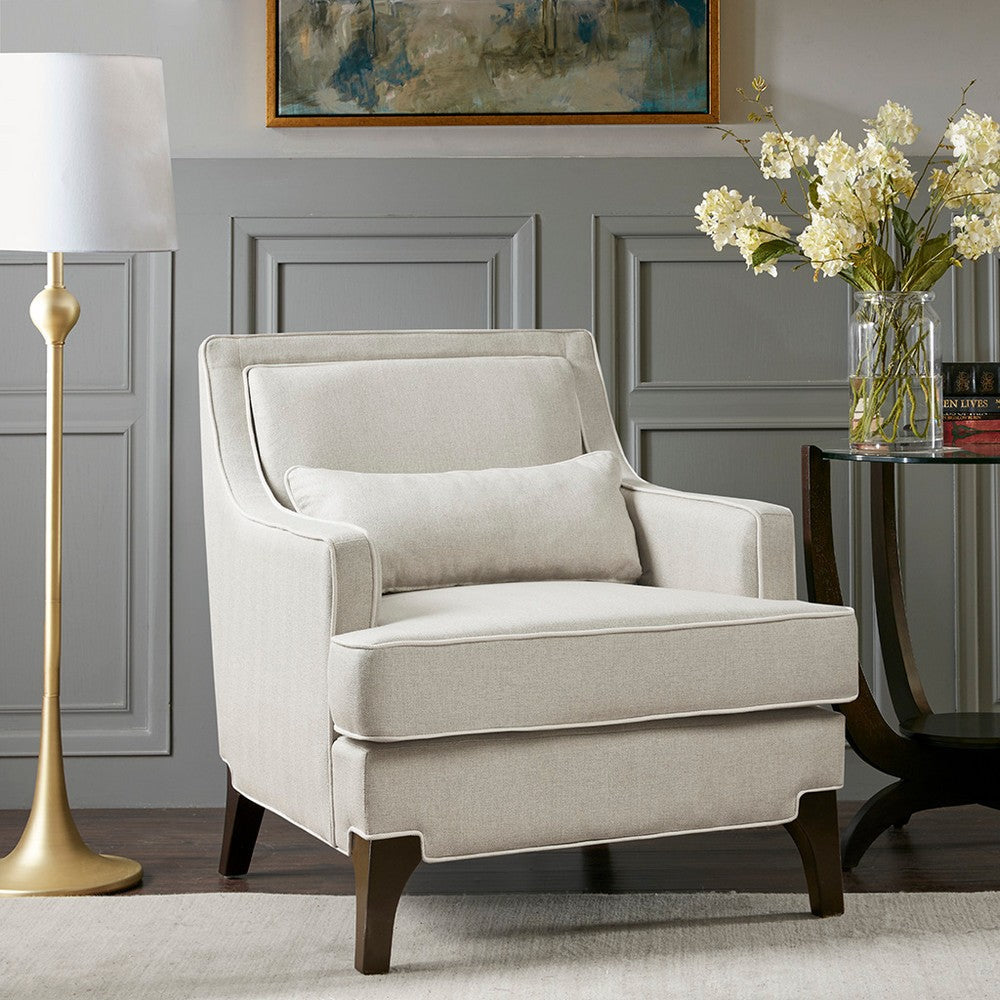 Buy Arm Chair Cream Fabric Brown Wood Legs | Free Shipping