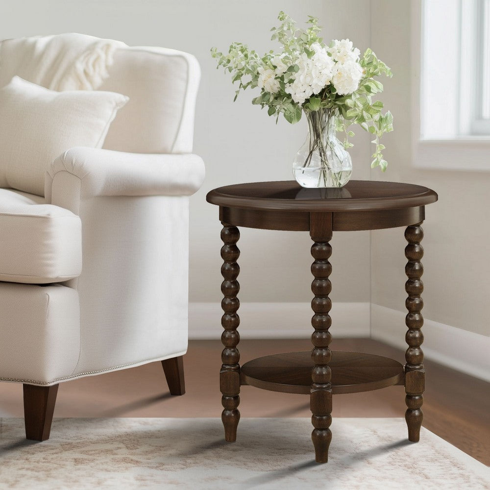 Buy Side Table 20" Round Top Open Shelf Dark Brown | BBB Accredited