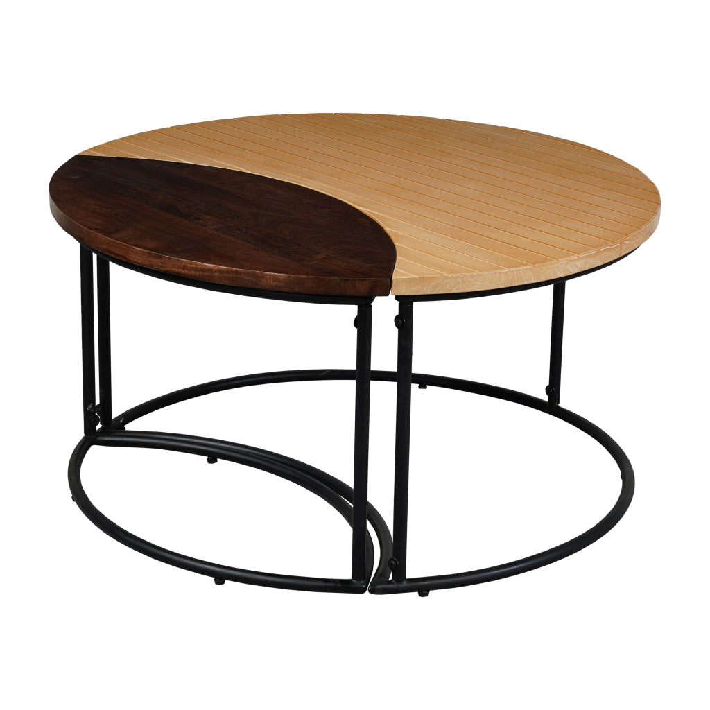 Buy 35" Coffee Table, 2 Piece, Black Iron Frame, Mango Walnut Top | Urban