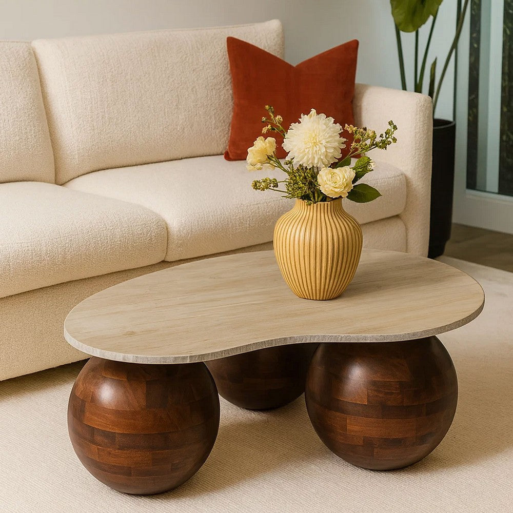 Buy Accent Coffee Table, Round 3 Balls Wood Base | Free Shipping – Casagear