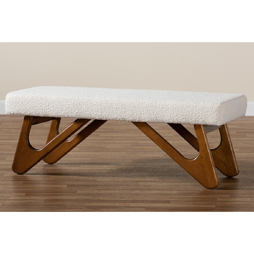 Buy Baxton Studio Cream Boucle Walnut Wood Bench | 30 Day Returns ...