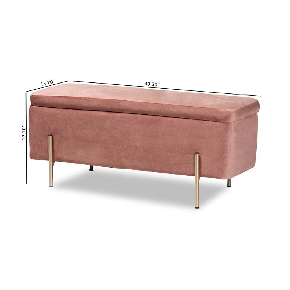 Buy Rockwell Pink Velvet Gold Storage Bench | Free Shipping